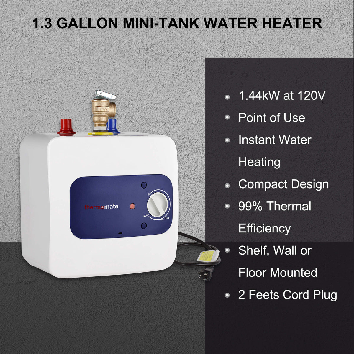 Mini Tank Electric Water Heater 1.3 Gallons